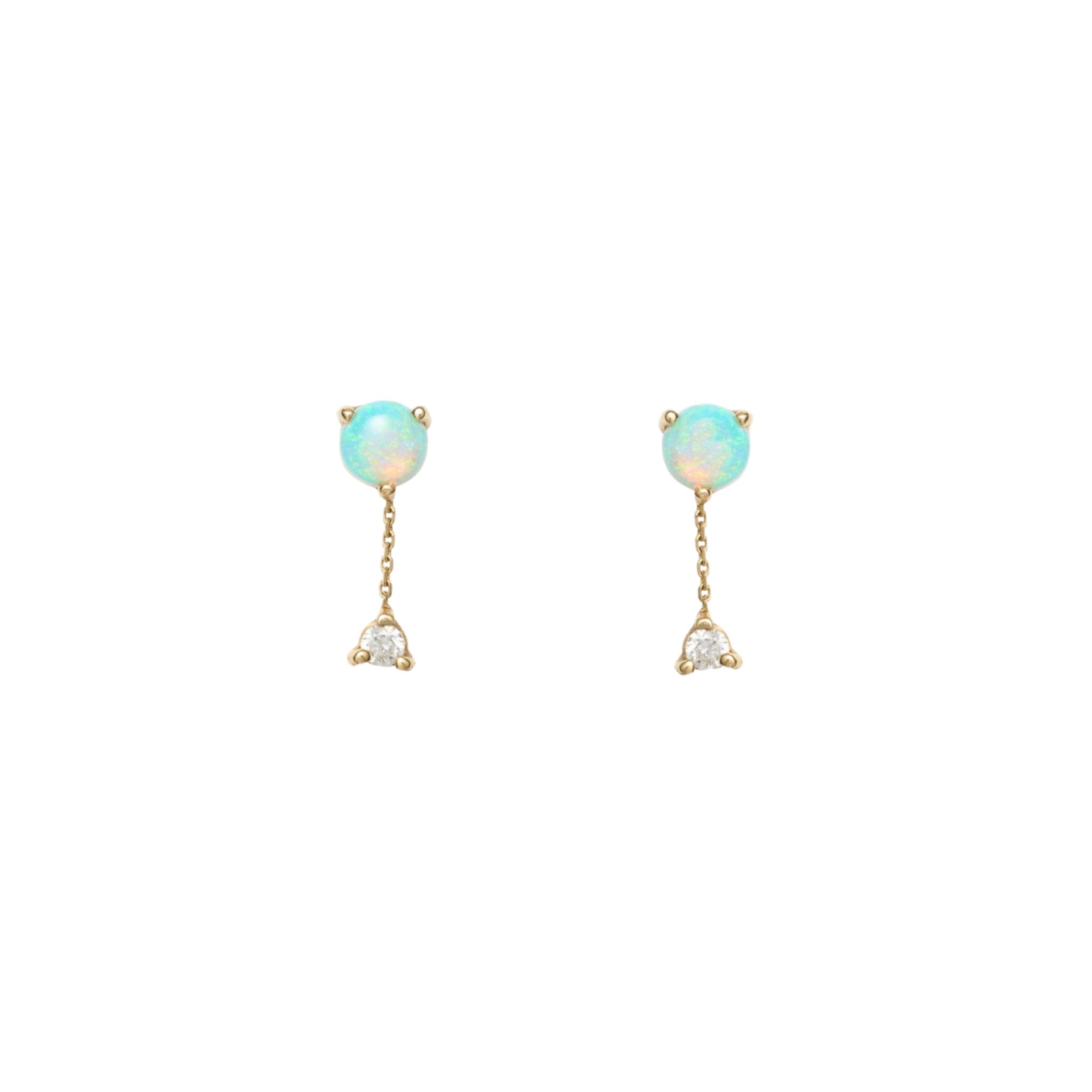 wwake / large two-step chain earrings - opal + diamond – Len Collective